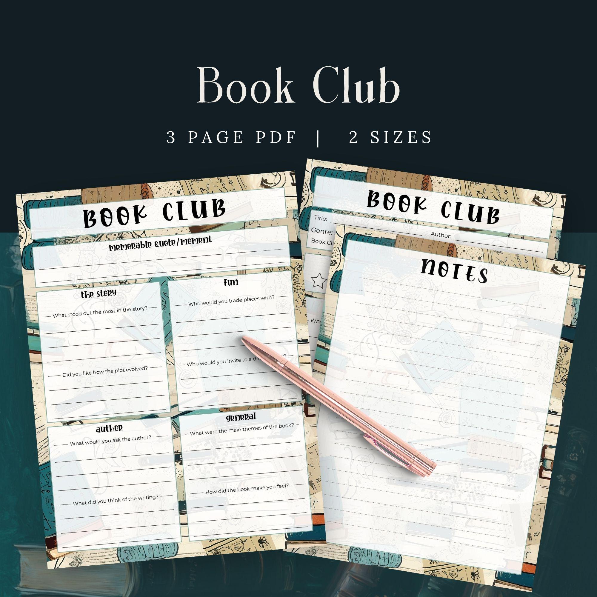 Book Club Printable, Book Club Discussions, DOWNLOAD, Questions for ...