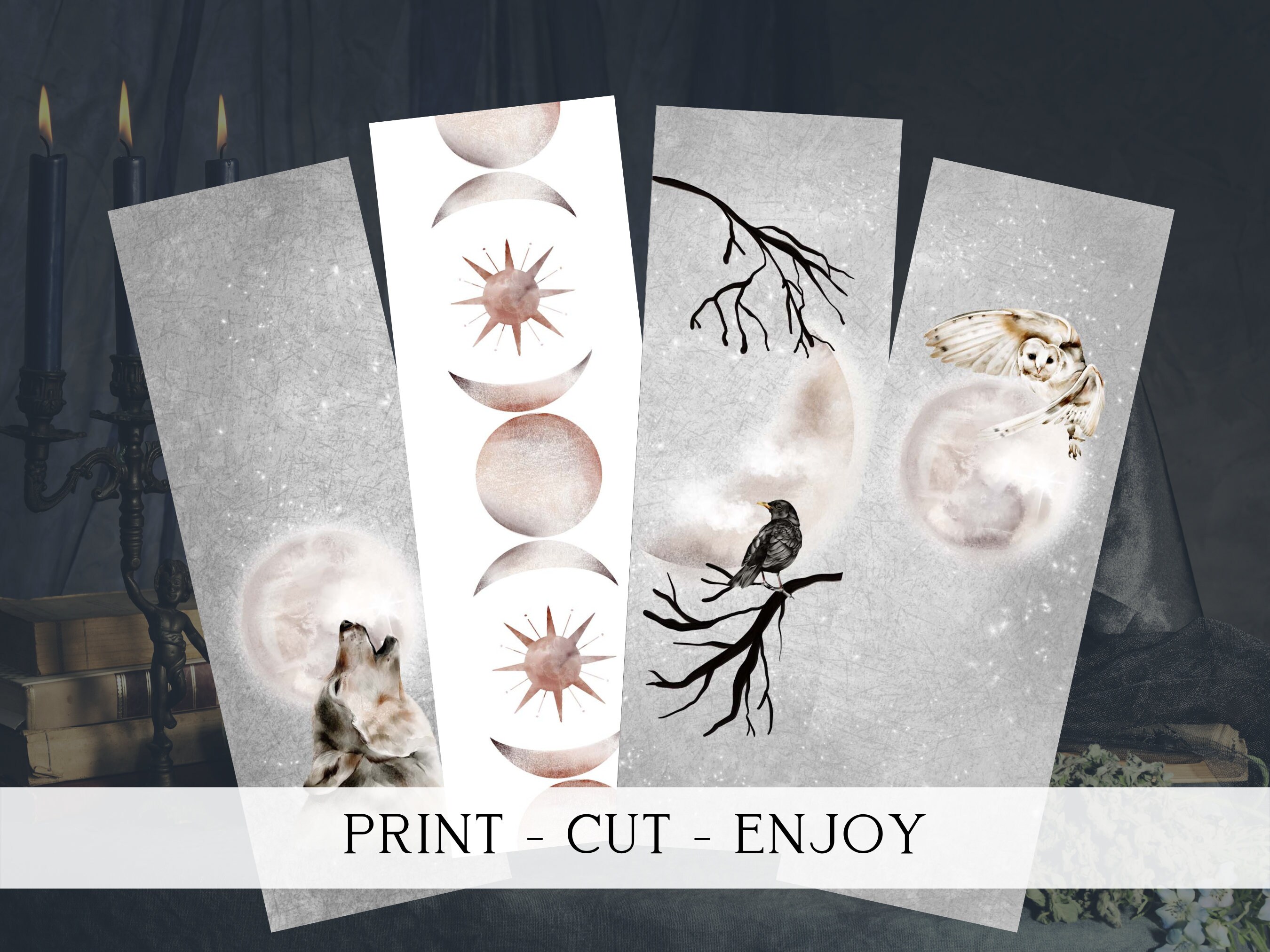Moon Printable Bookmarks Full Moon Book Gift Lunar - Etsy