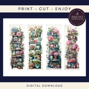 Floral Bookshelf Bookmarks, INSTANT DOWNLOAD, Garden Lovers Reading ...