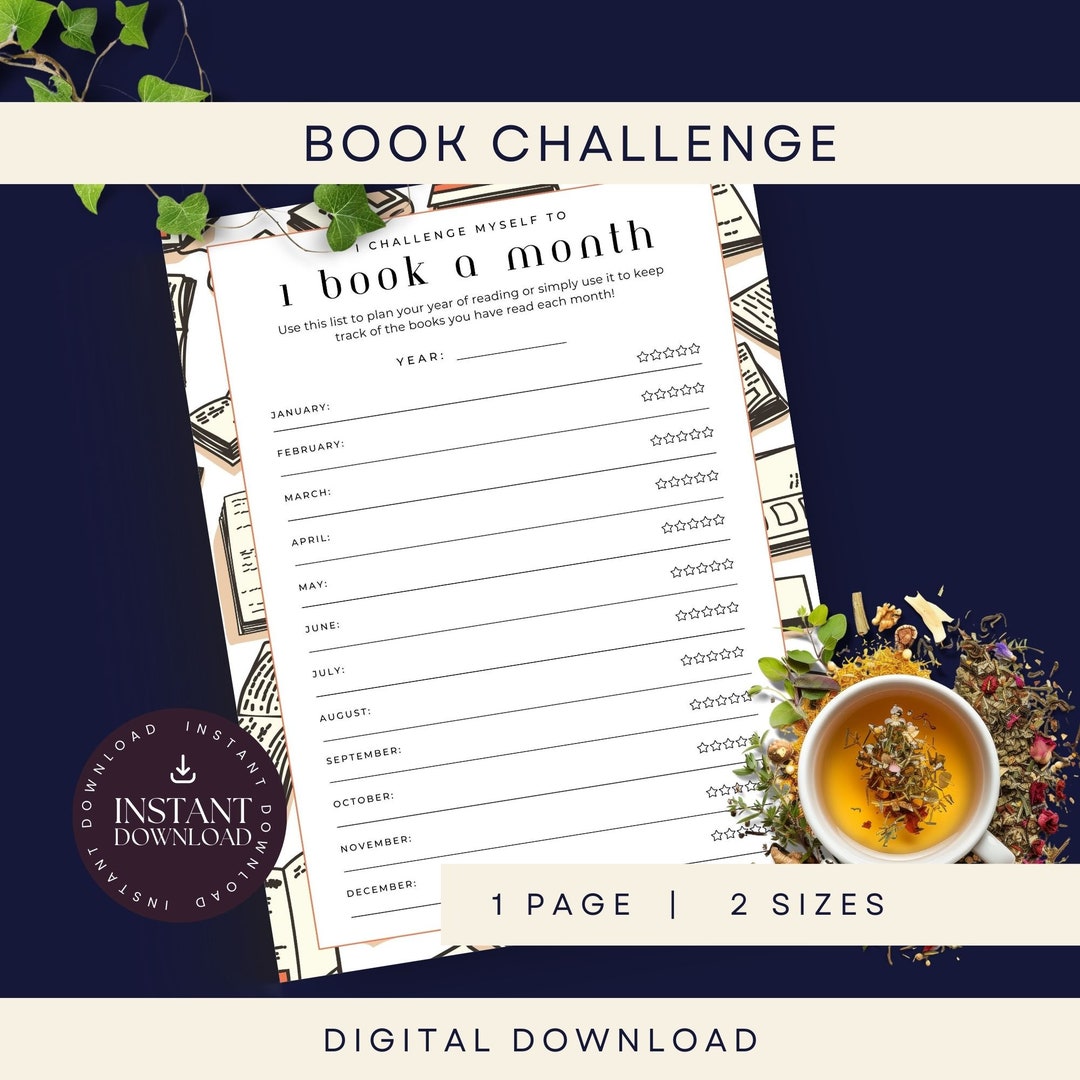 Monthly Book Challenge, DOWNLOAD, Reading Tracker, Reading Planner ...