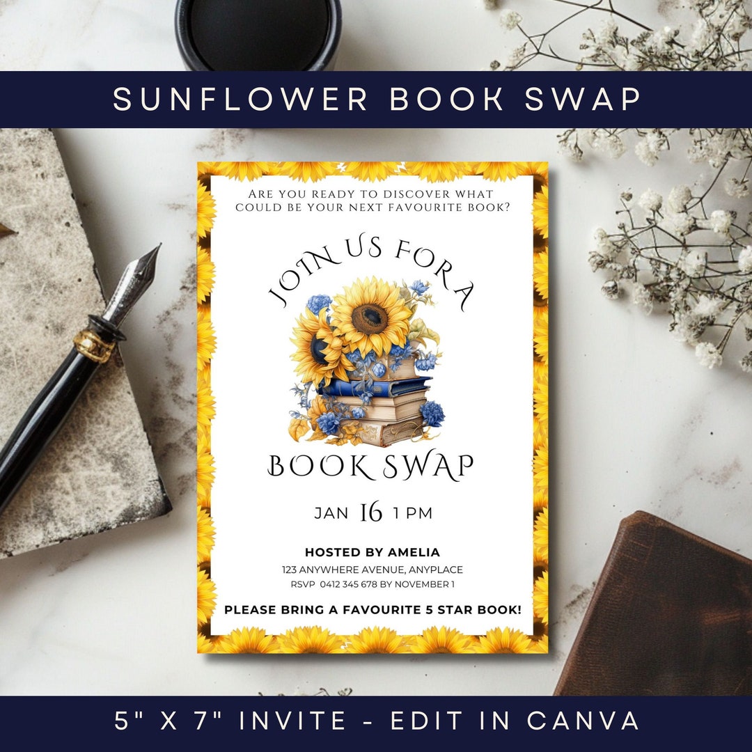 Book Swap Invite, CANVA TEMPLATE, Book Club Themed Meeting, Editable ...