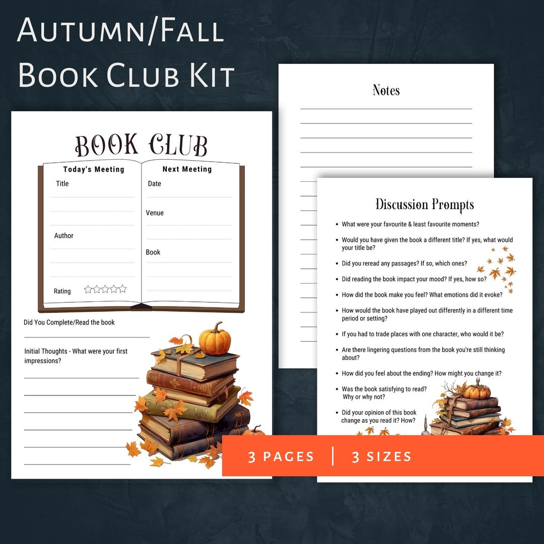 Fall Book Club Kit, INSTANT DOWNLOAD, Autumn Reading Group, Printable ...