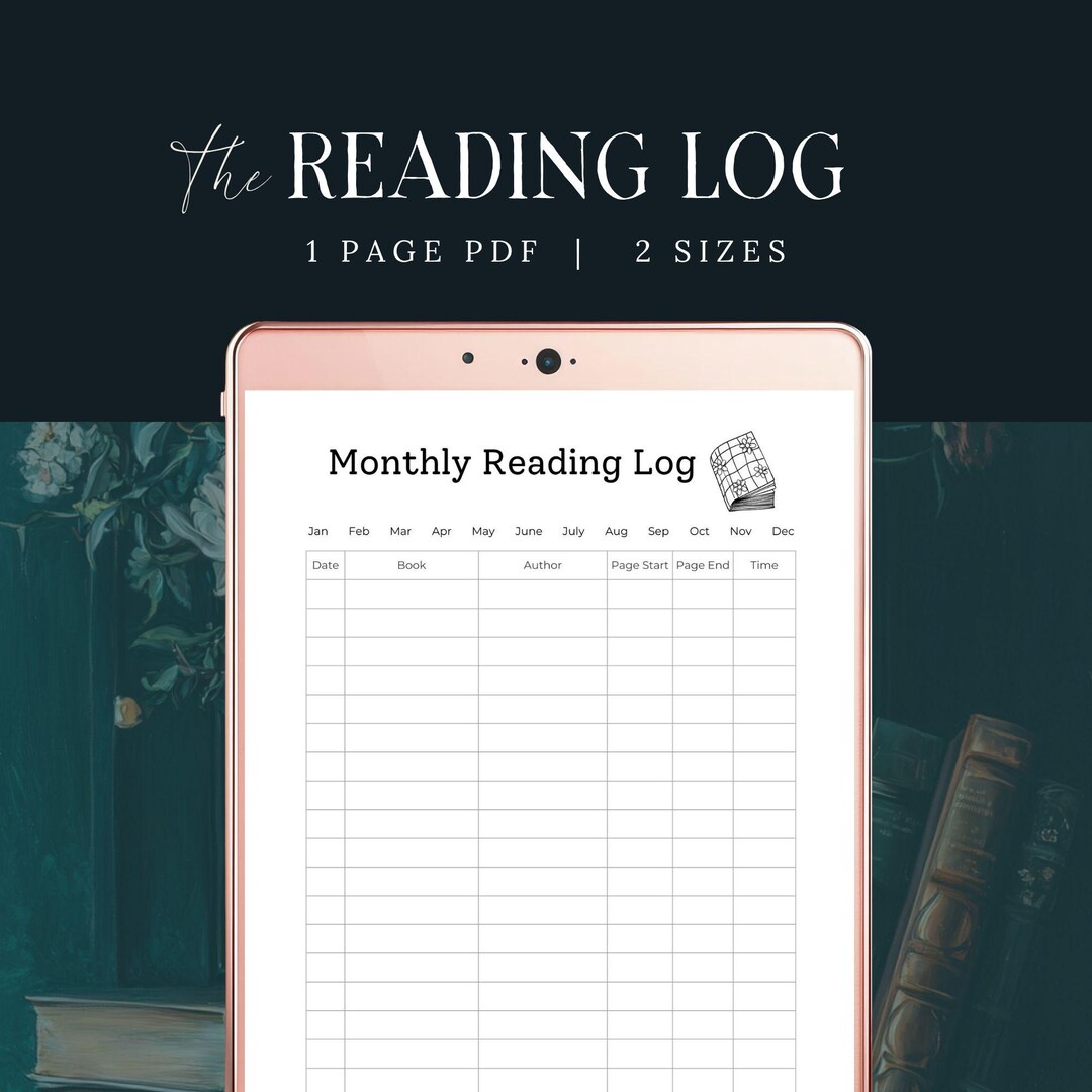 Monthly Reading Log Printable, Book Tracker PDF, Reading Planner Insert ...