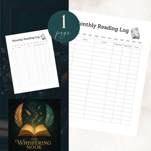 Monthly Reading Log Printable, Book Tracker PDF, Reading Planner Insert ...