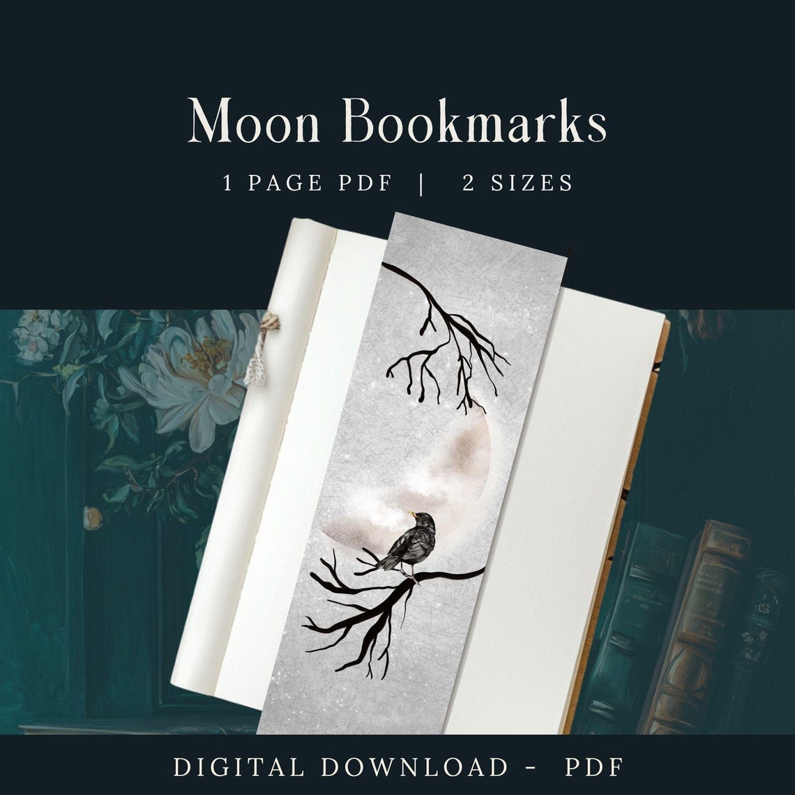 Moon Printable Bookmarks, Full Moon Book Gift, Lunar Bookmarks, Book ...