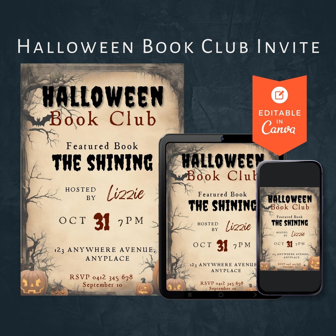 Halloween Book Club Invitation Template CANVA Editable - Etsy