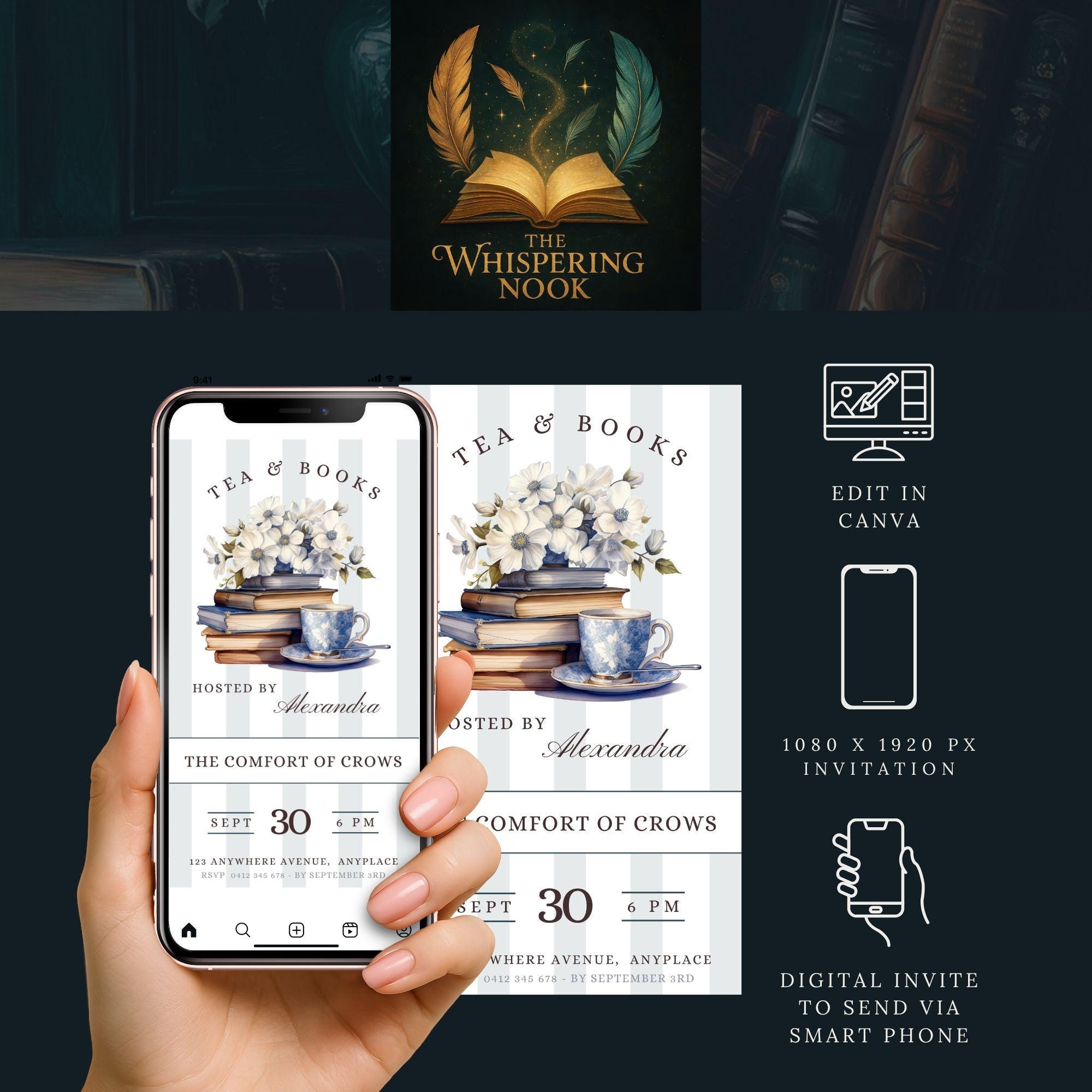 Book Club Month Digital Invitation Template, CANVA, Editable Invite for ...