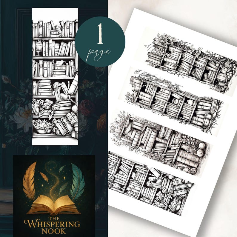 Colour in Bookshelf Bookmarks, INSTANT DOWNLOAD, Coloring in Bookmarks ...