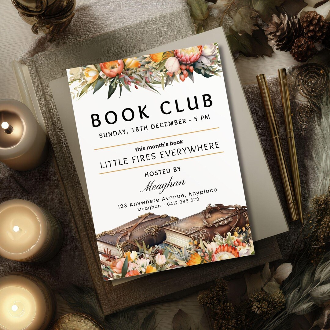 Book Club Invite Template, Native Flower Book Party Digital Invite ...