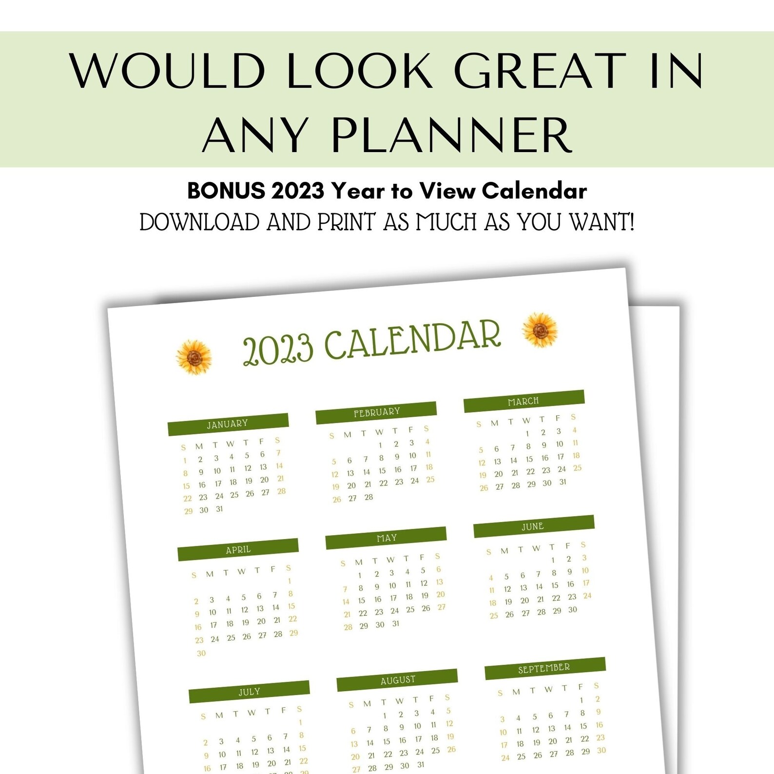 2023 Calendar Printable Sunflower Calendar Gnome Calendar | Etsy