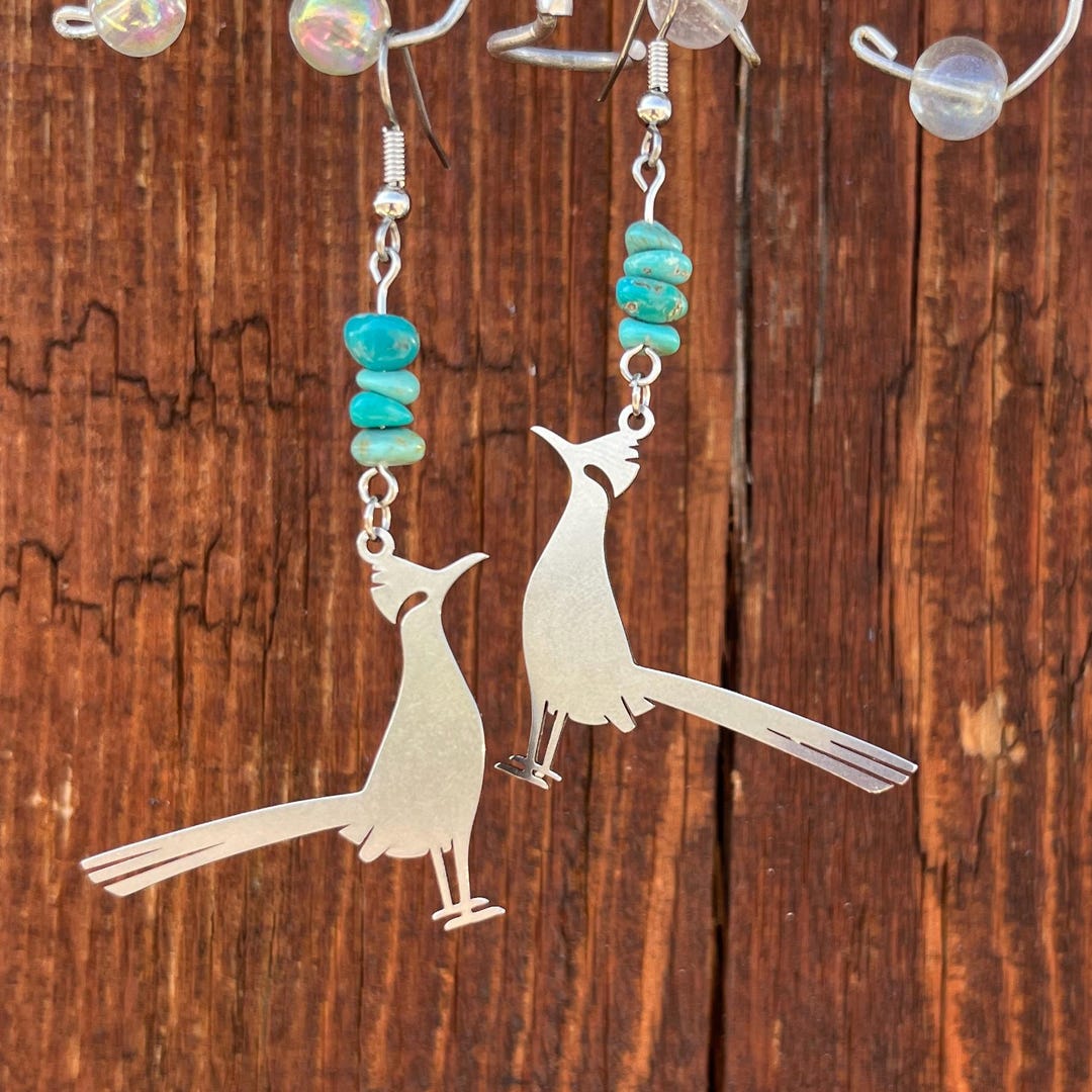 Roadrunner and Turquoise Stainless Steel Earrings With Surgical Steel ...