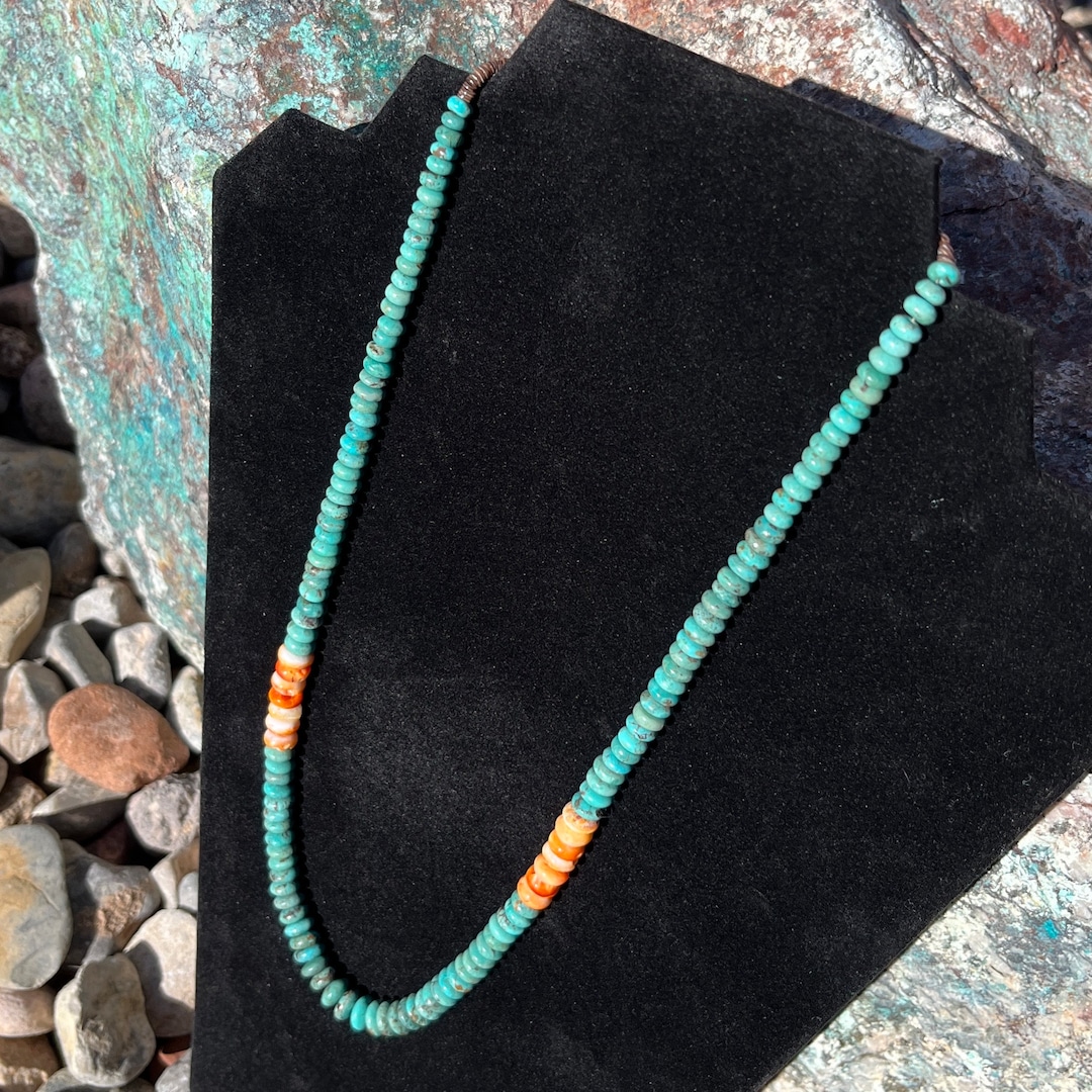 Turquoise and Spiny Oyster Beaded Necklace With Oyster Heishi and ...