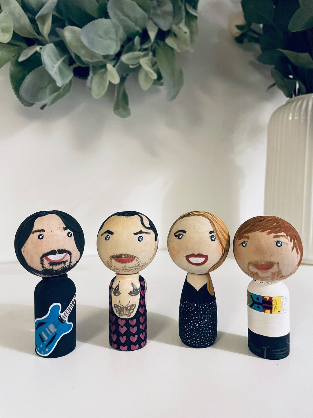 ICONS, Handpainted Little Wooden Figures. Dave Grohl, Ed Sheeran, Harry ...