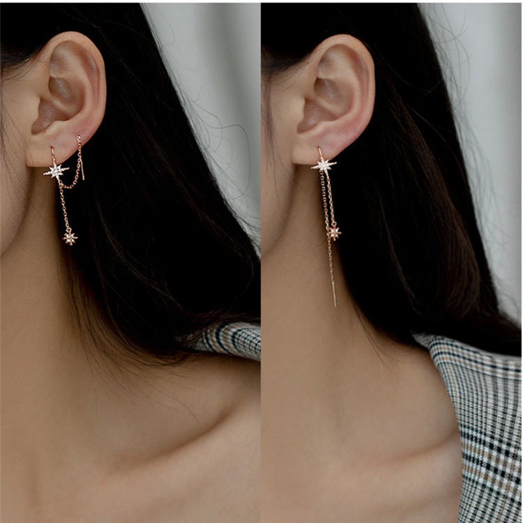 Sterling Silver Star Earrings Gold Star Threader Earring - Etsy