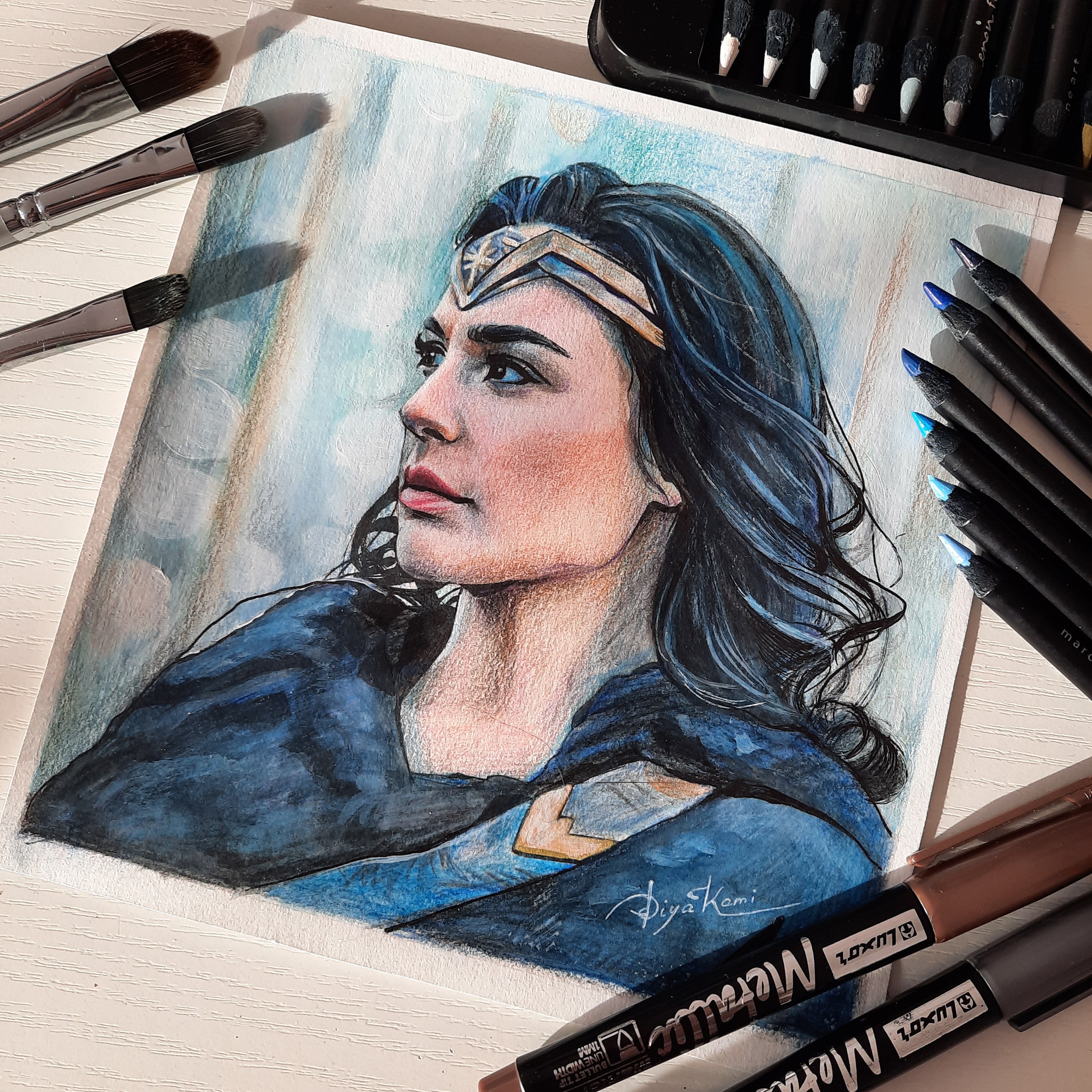 Original Wonder Woman Portrait Fanart Wall Art Colorpencil Etsy