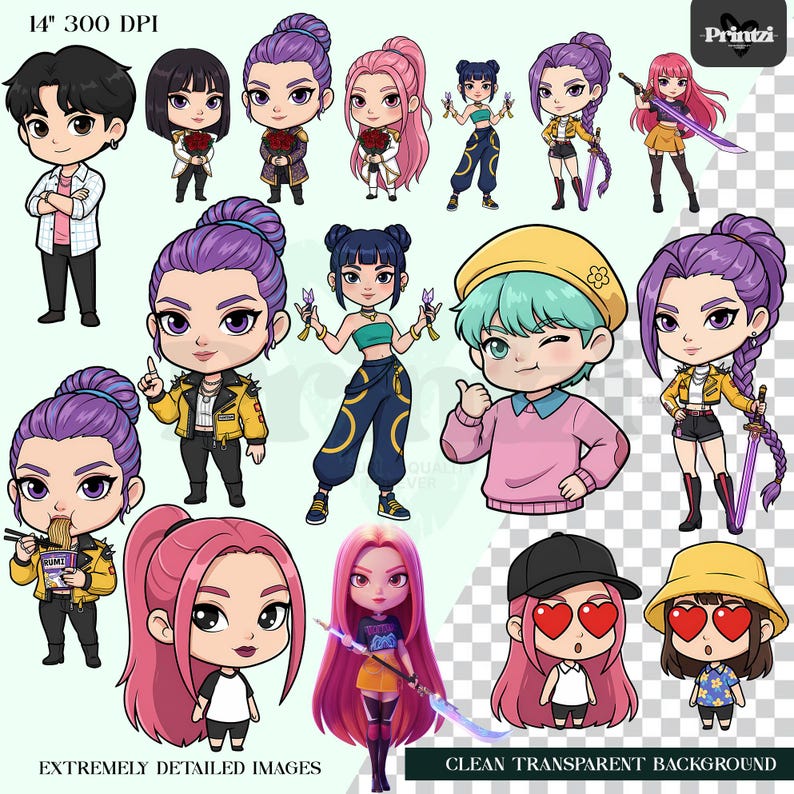 Chibi Kpop Demon Hunters Clipart Bundle | 82 Cute Kawaii Kpop PNG ...