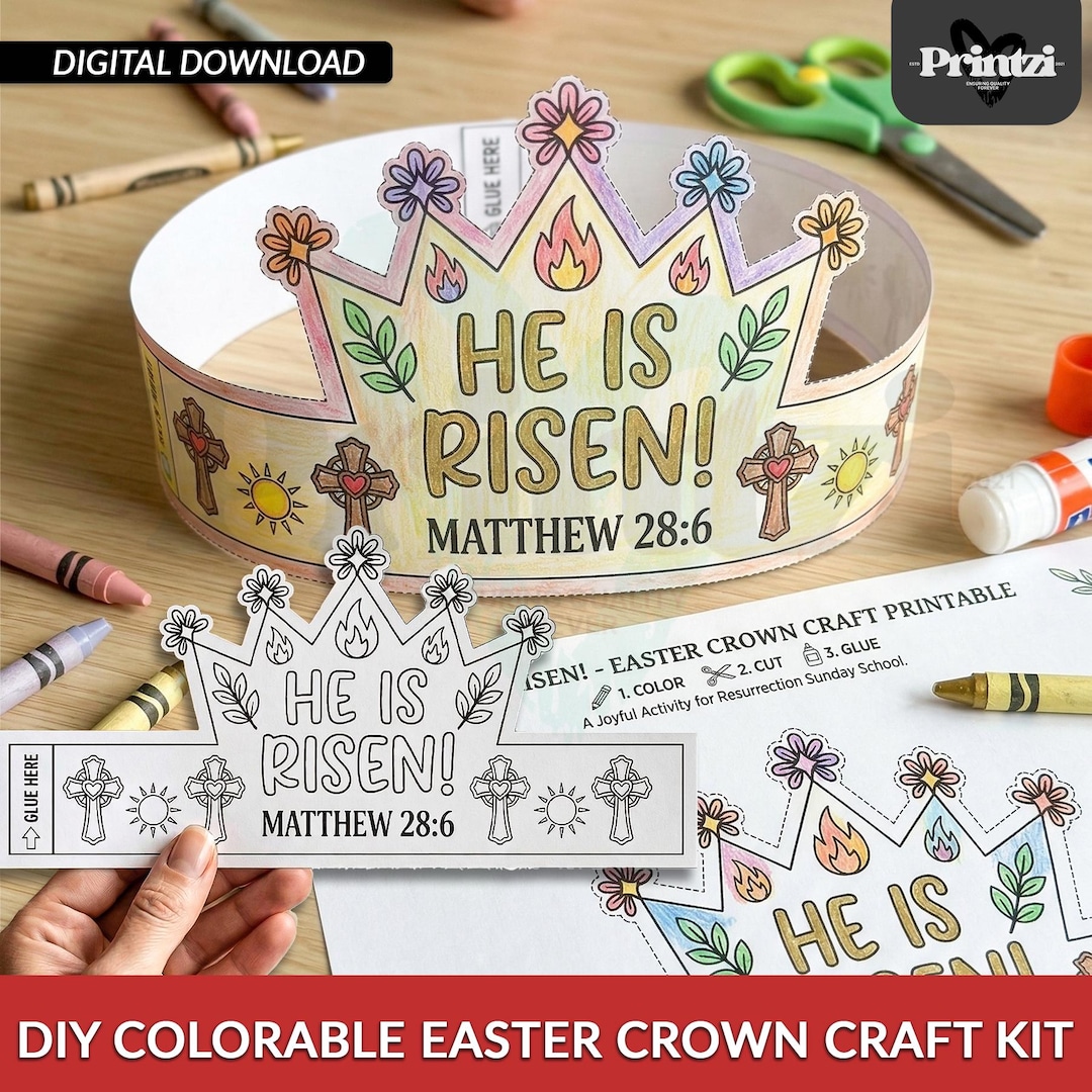 Easter Crown Craft for Kids | He Ss Risen Bible Verse | Resurrection ...