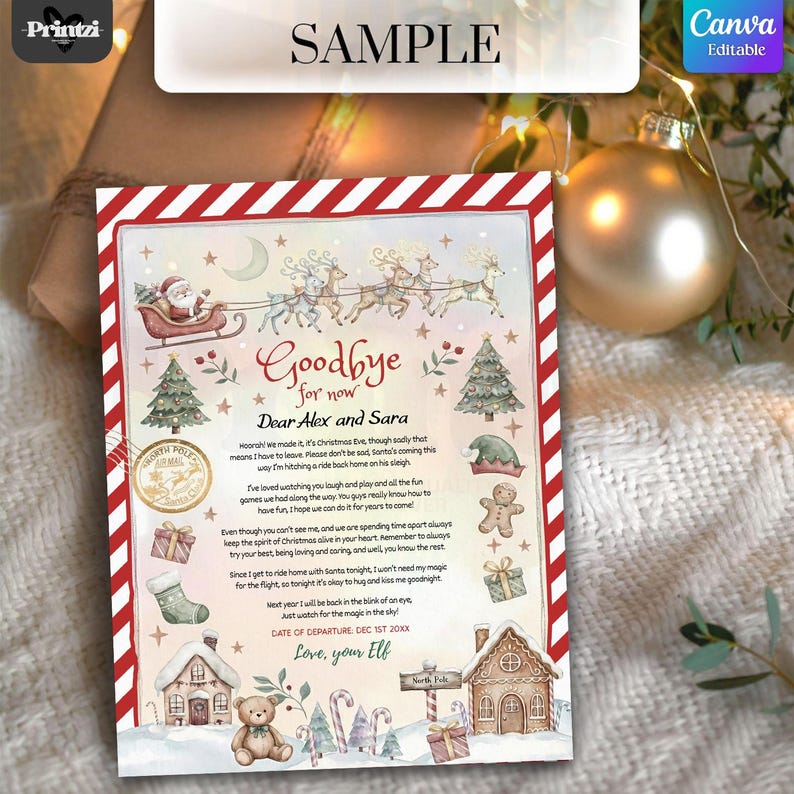 Editable Elf Goodbye Letter Elf Departure Letter Elf Farewell Letter ...