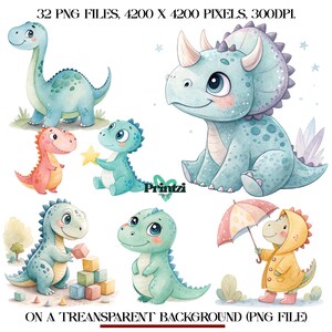 Baby Dinosaur Clipart Bundle: Watercolor Cartoon Dinos (digital ...