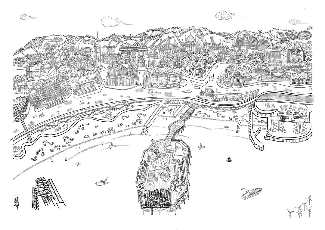 Line Brighton Map Illustration for Colouring - Etsy