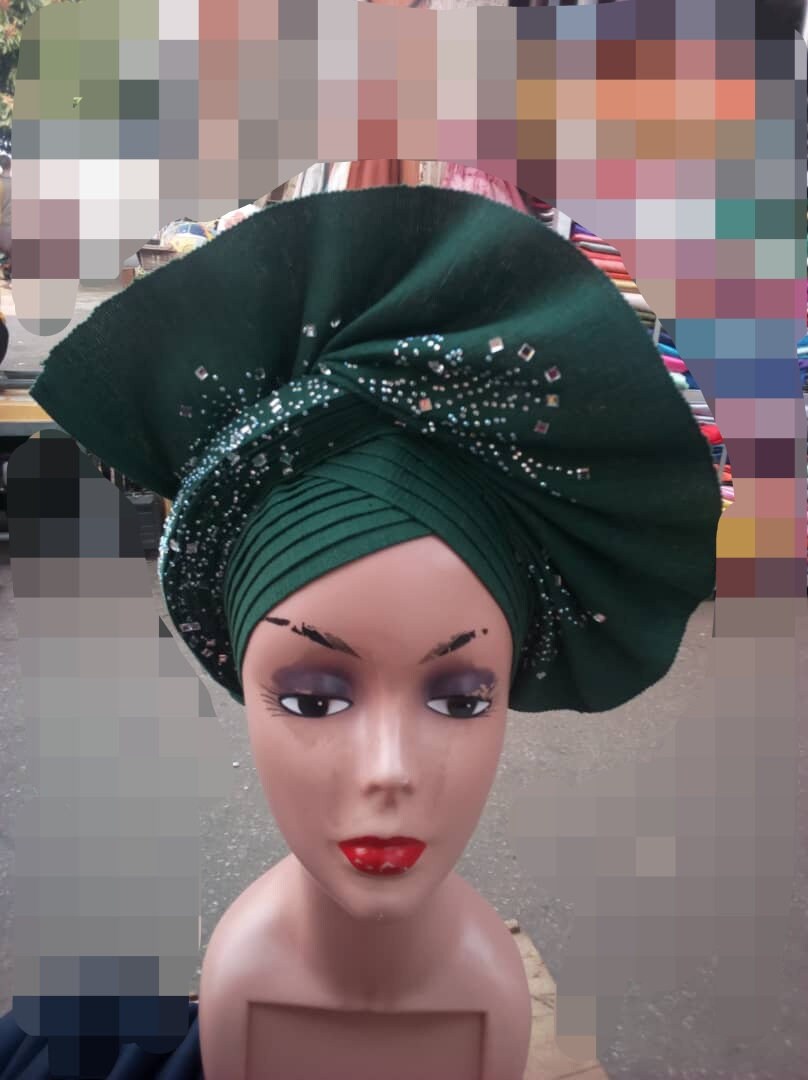 Embellished Autogele,nigerian Asooke Gele,pre Tied Head, Head Wrap ...