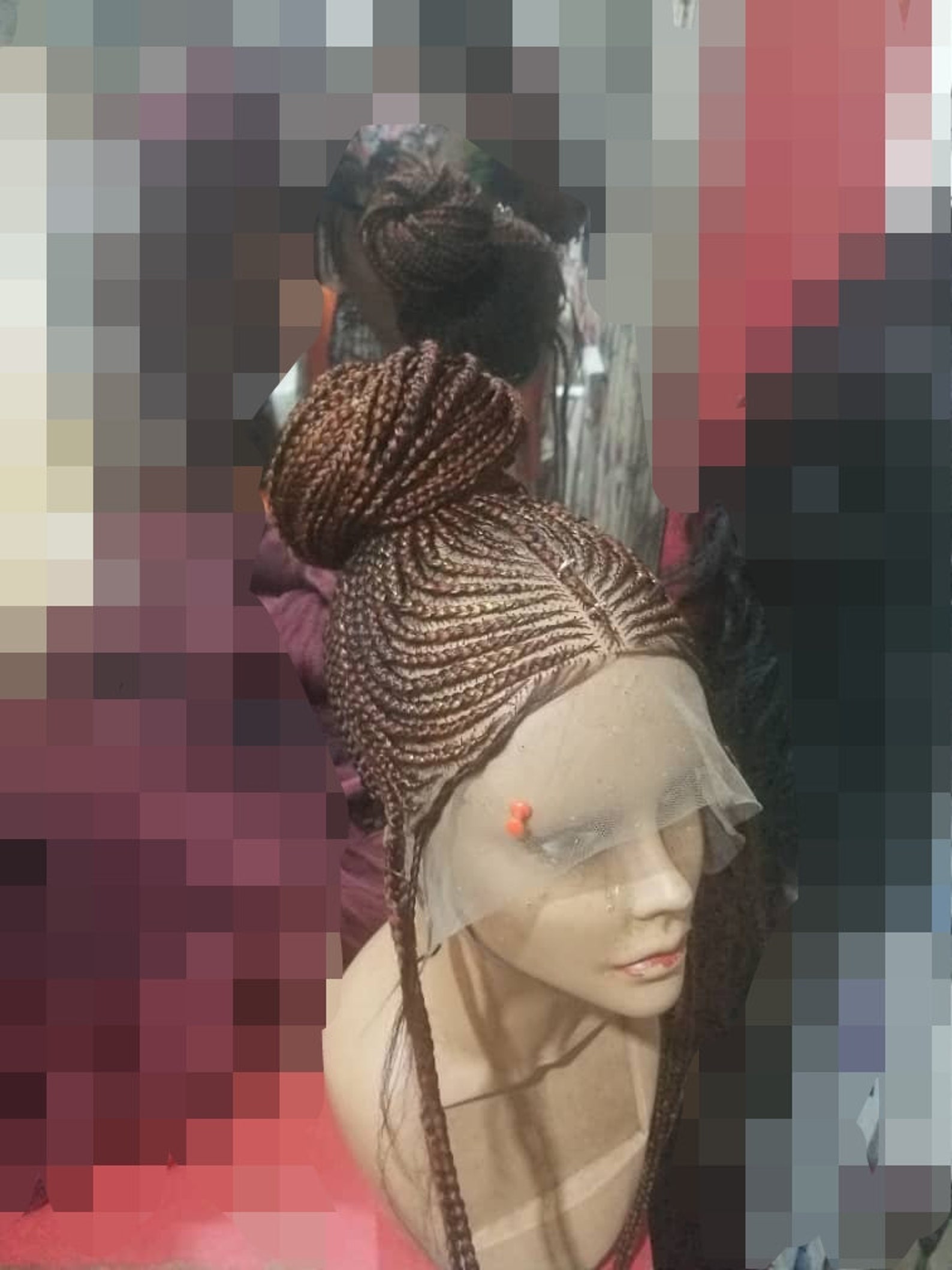 Braided Wig, Ghana Braided Wig, Wig, Custom Made Wig, Cornrow Braided Wig, Custom Made Wig, Full ...