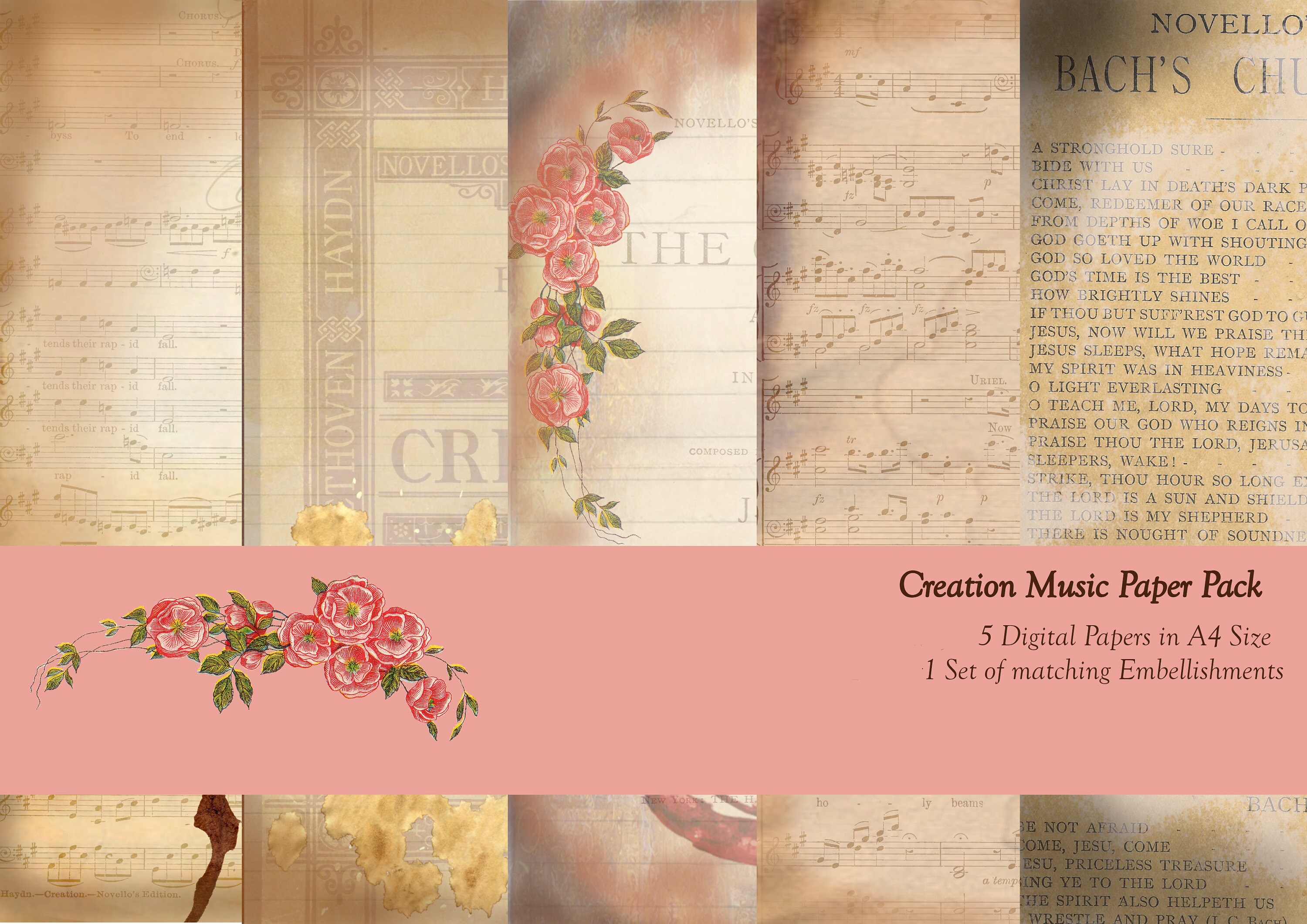 Creation Digital Paper Kit, Vintage Music Book Papers for Journals ...