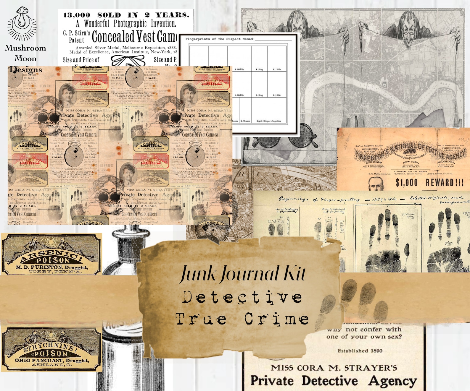 Vintage Detective, True Crime Themed Digital Paper Kit With Fussy Cuts ...