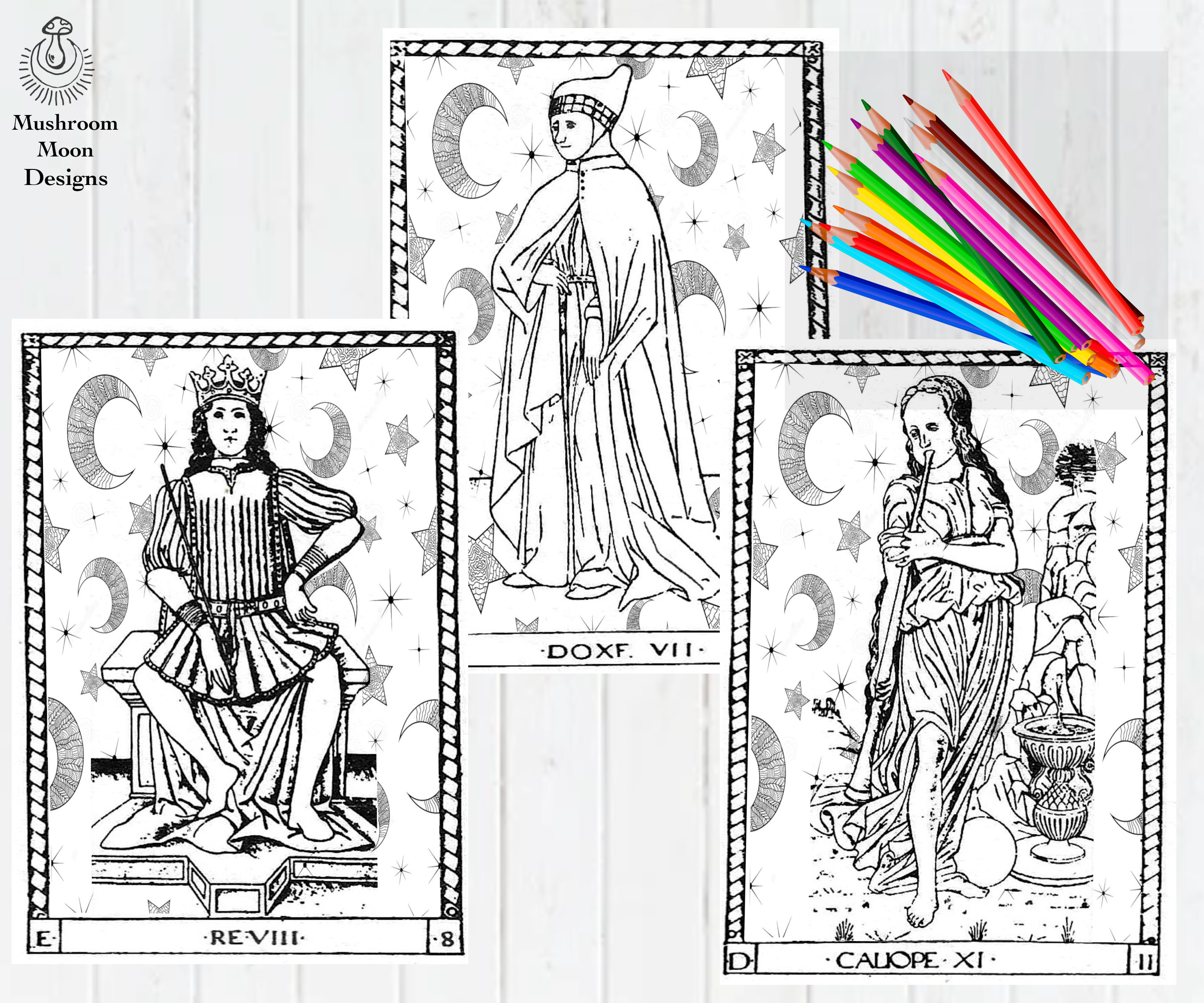 Adult Colouring Pages Tarot Card Style A4 PDF Print at Home Colouring ...