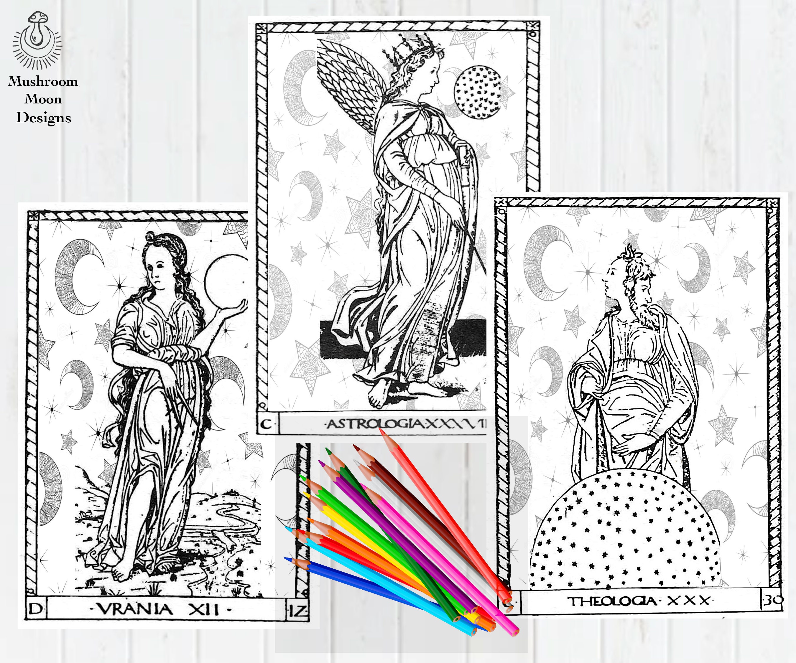 Adult Colouring Pages Tarot Card Style A4 PDF Print at Home Colouring ...