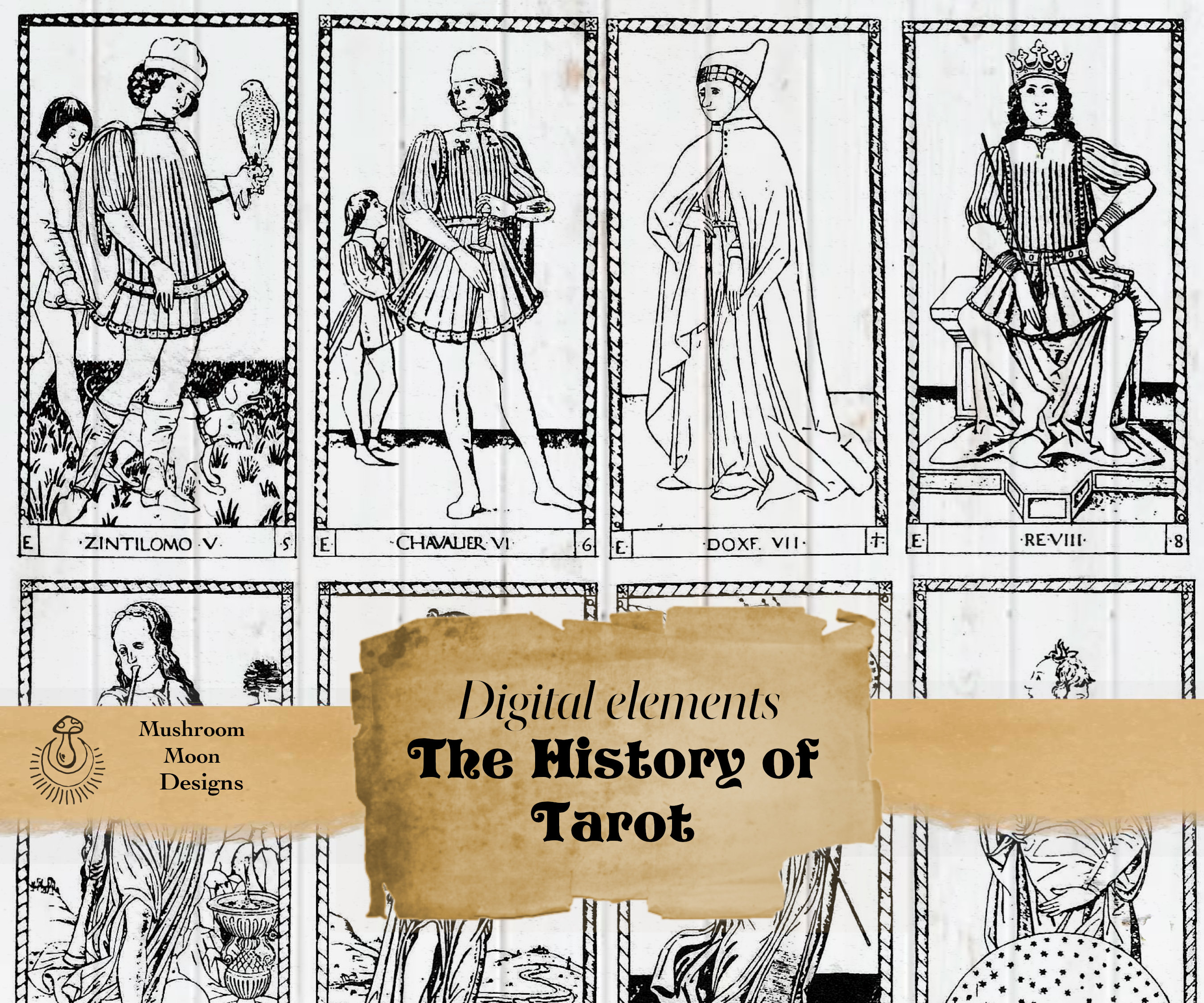 History of Tarot Digital Elements, Tarot Fussy Cuts, Tarot Ephemera ...