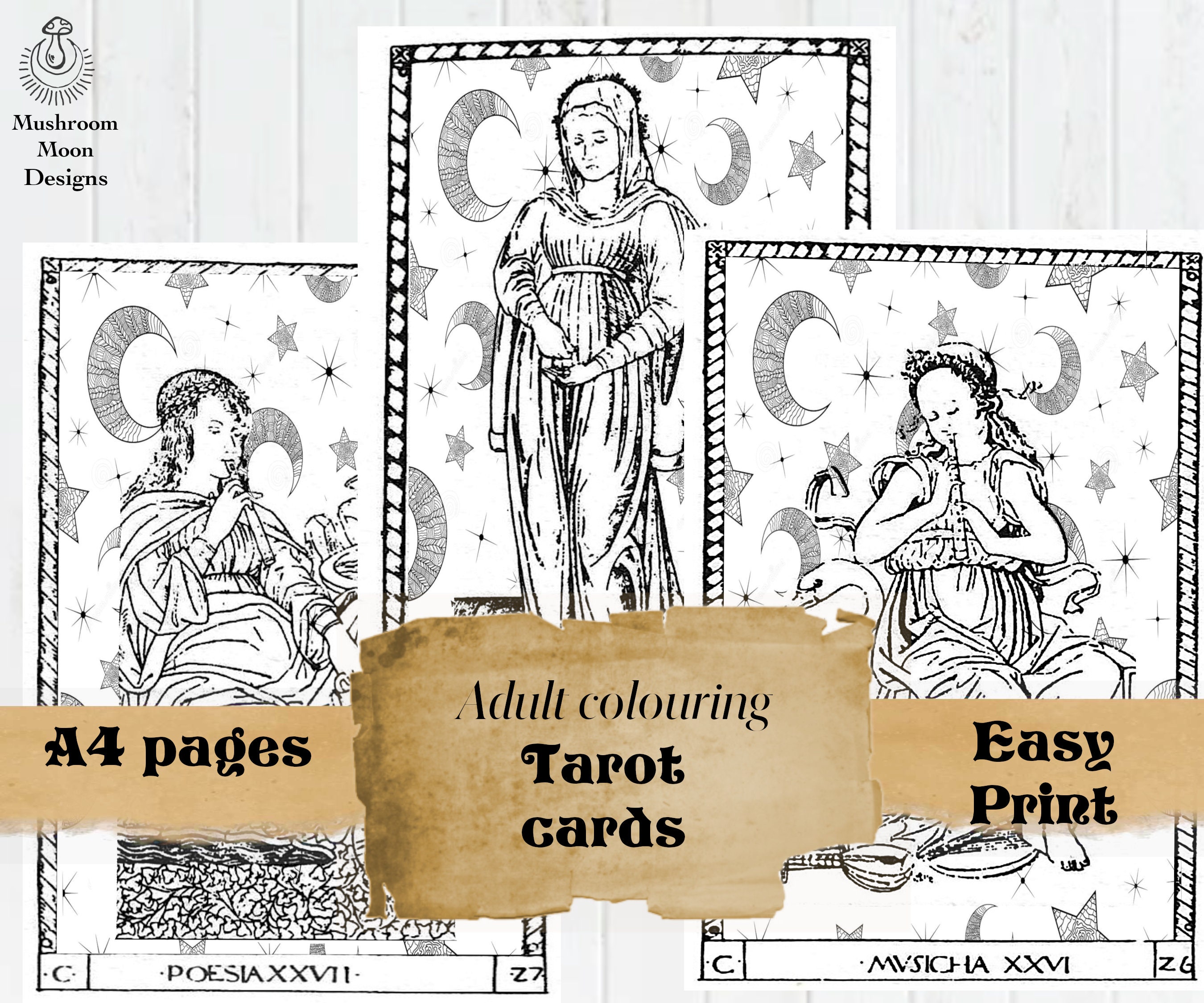 Adult Colouring Pages Tarot Card Style A4 PDF Print at Home Colouring ...