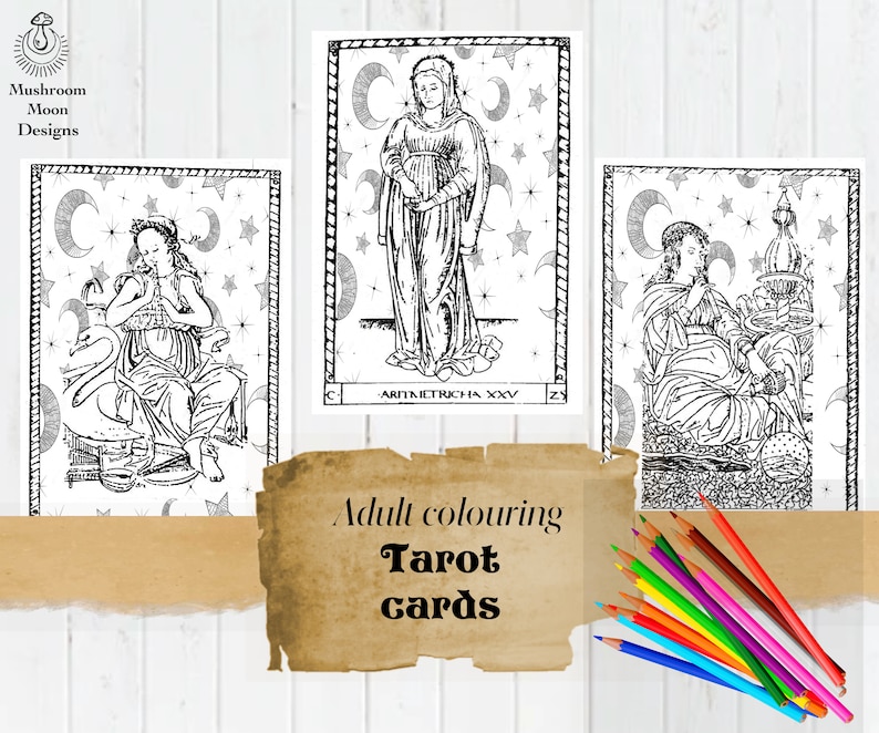 Adult Colouring Pages Tarot Card Style A4 PDF Print at Home Colouring ...