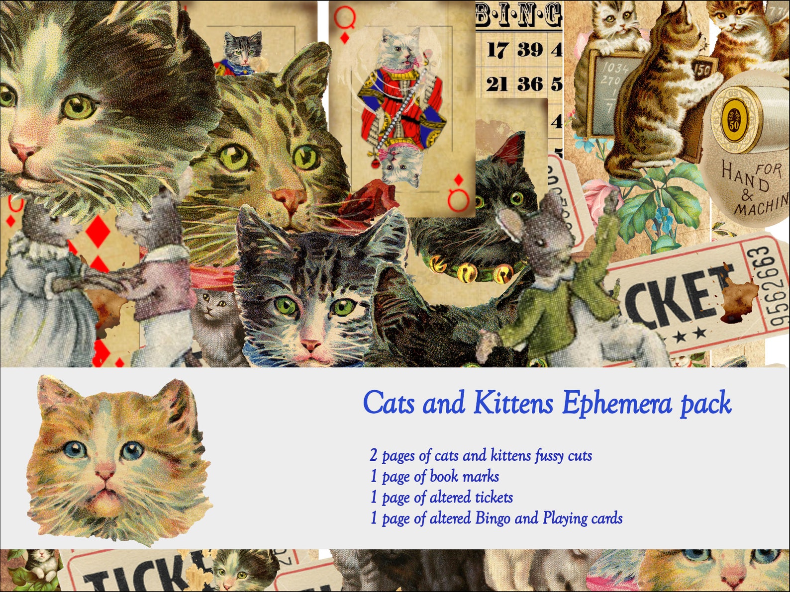 Cats and Kittens Digital Ephemera Kit for Junk Journals, Scrapbooking ...