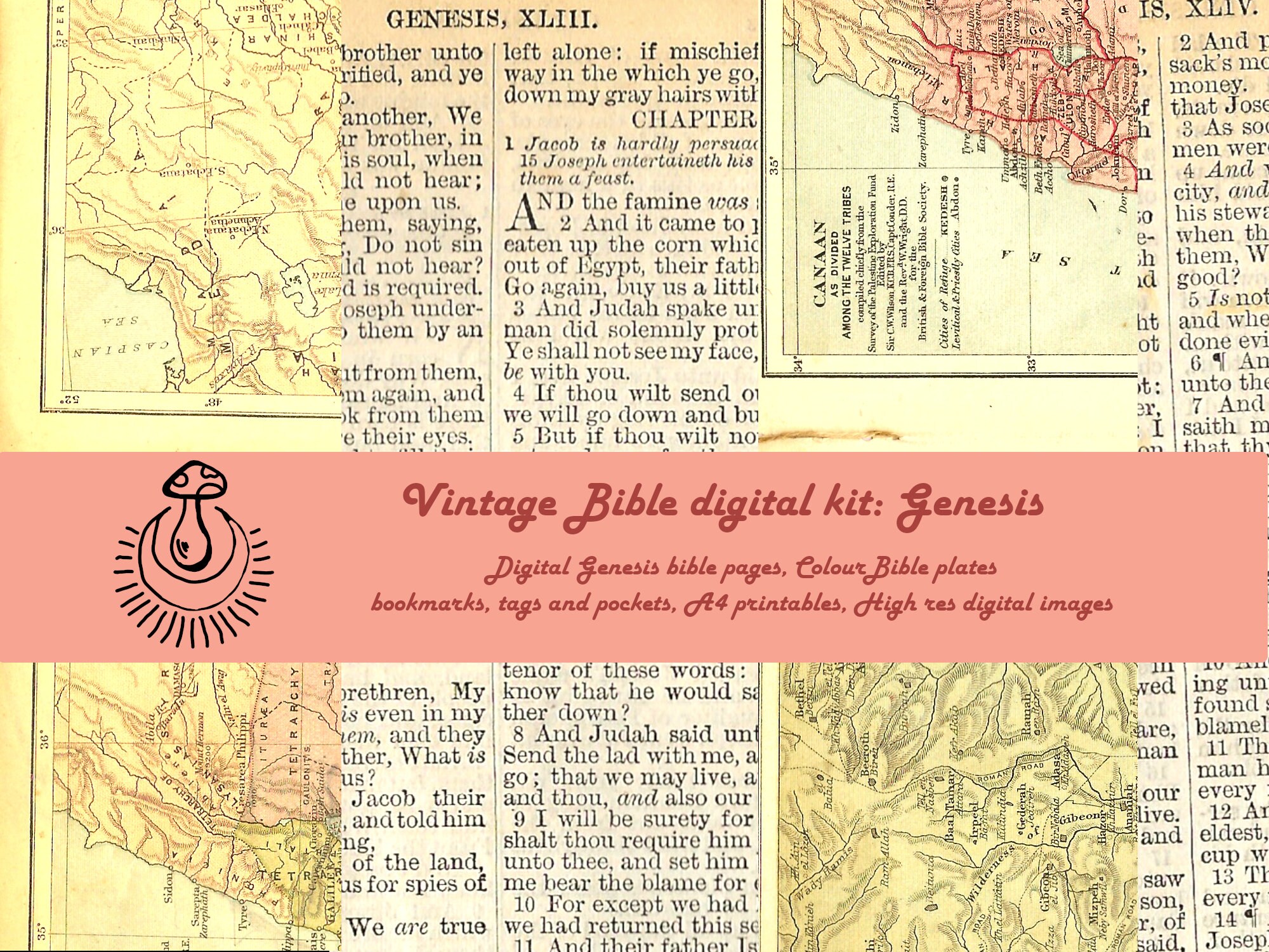Vintage Bible Digital Kit: Genesis, for Bible Journaling, Junk Journals ...