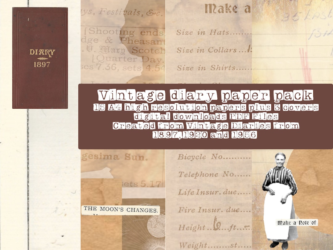 Vintage Diaries Digital Paper Pack- Digital Papers for Junk Journals ...