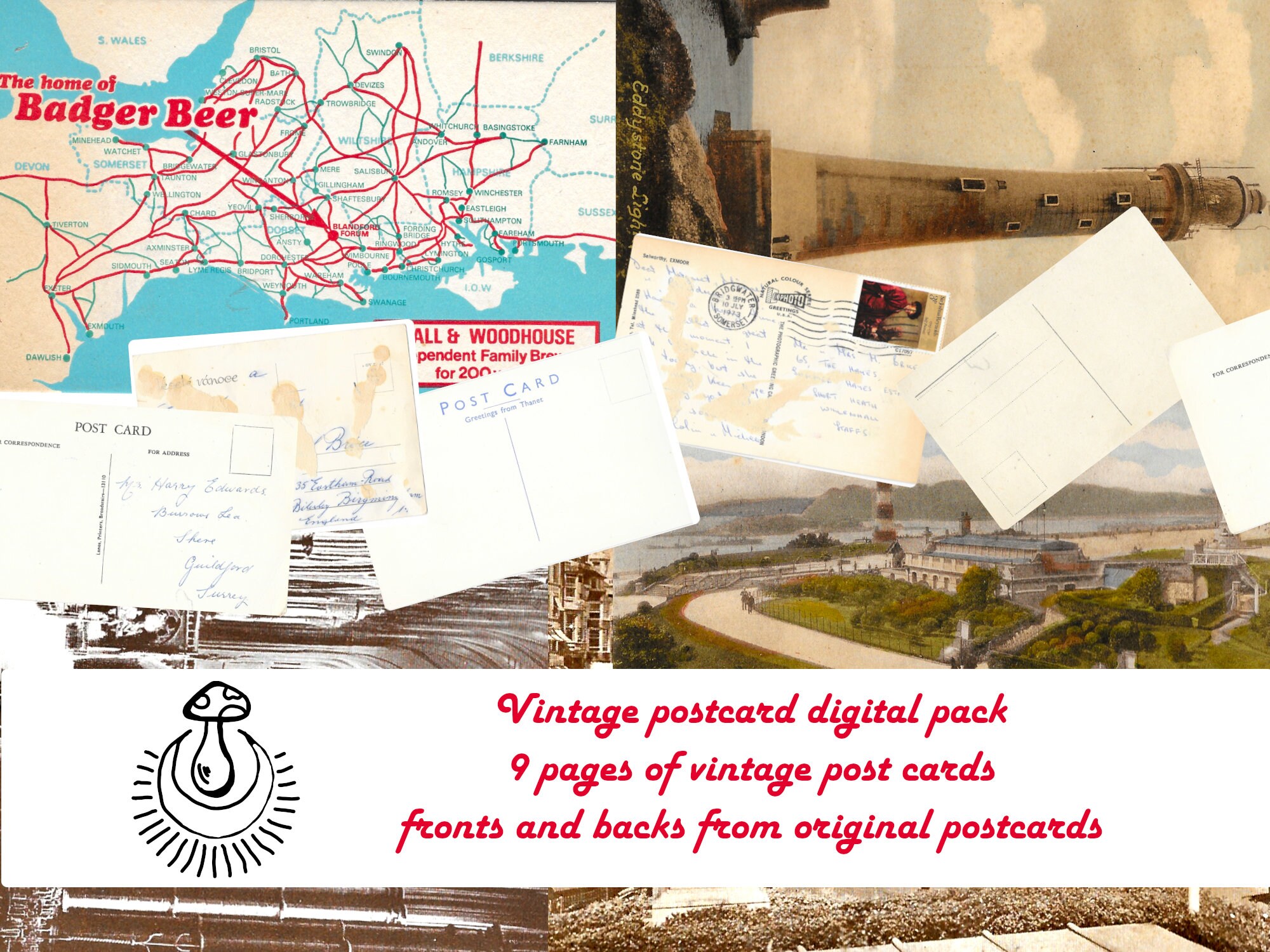 Family History Postcards Front and Back: Digital Ephemera Kit - Etsy