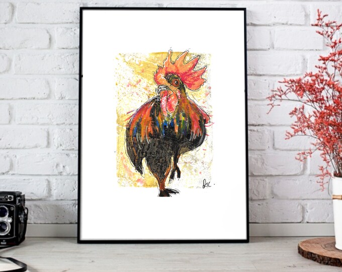 Cockeral Chicken Art Signed Collage Print, Violet Von Riot - Etsy Canada