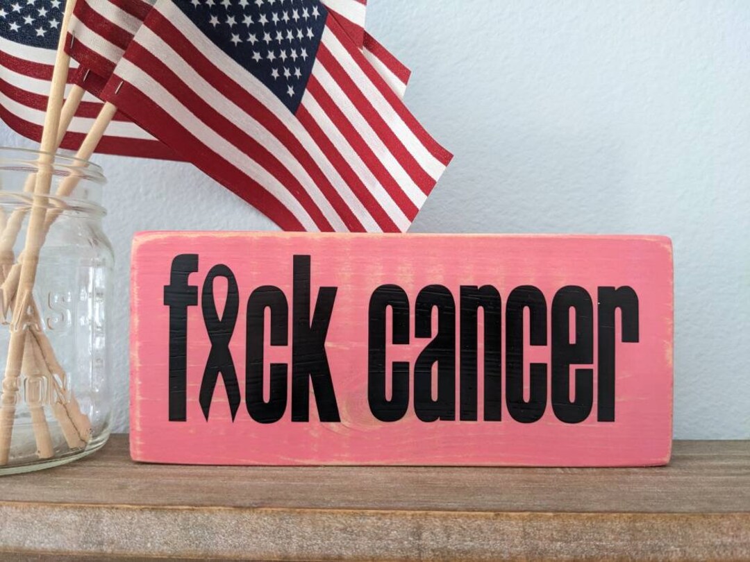 Fck Cancer Wooden Block Sign Pink Ribbon Breast Cancer Survivor Chemo ...