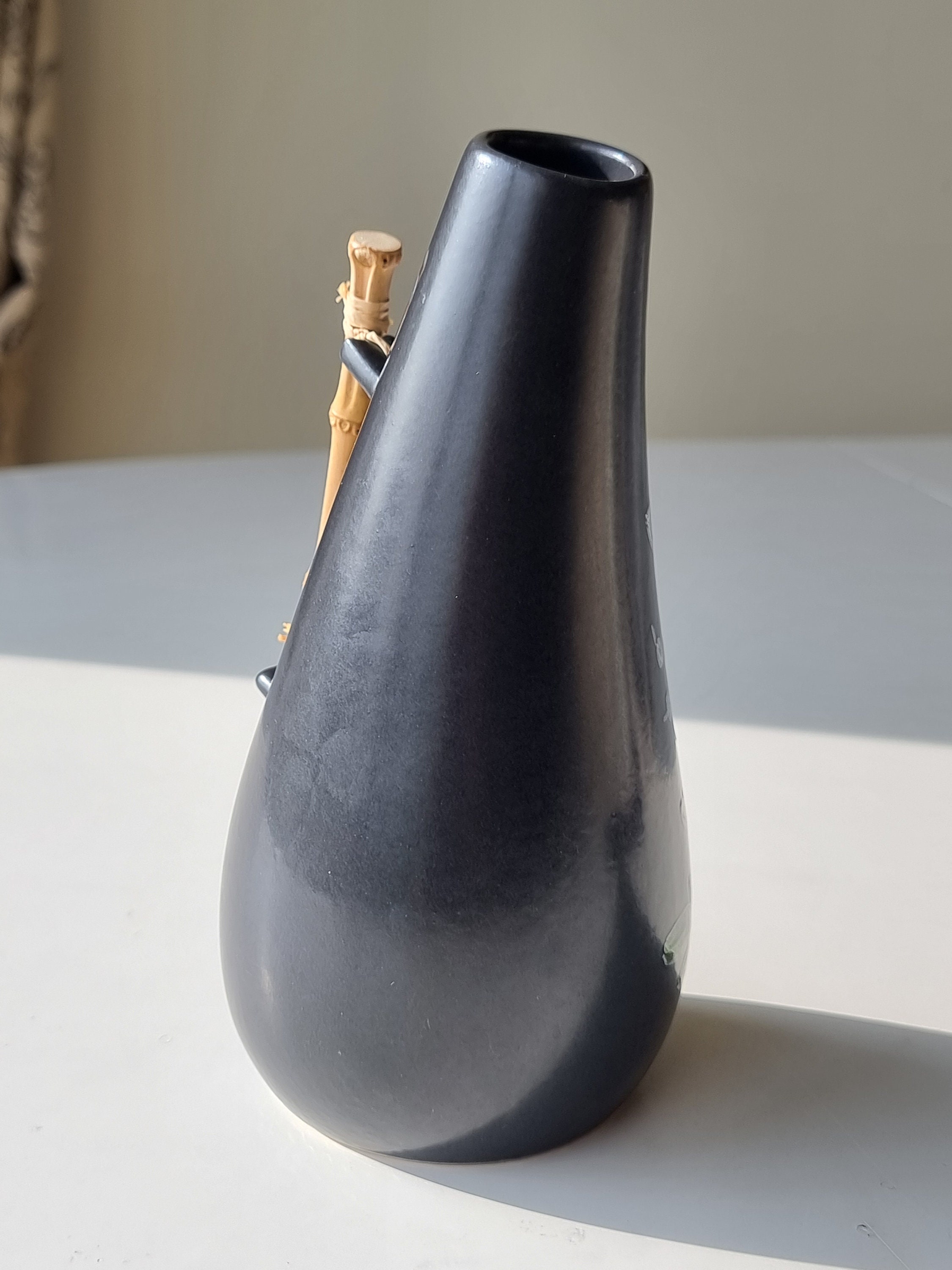Vintage Ravnild Ceramic Vase With Bamboo Handle | Mid Century, Denmark ...