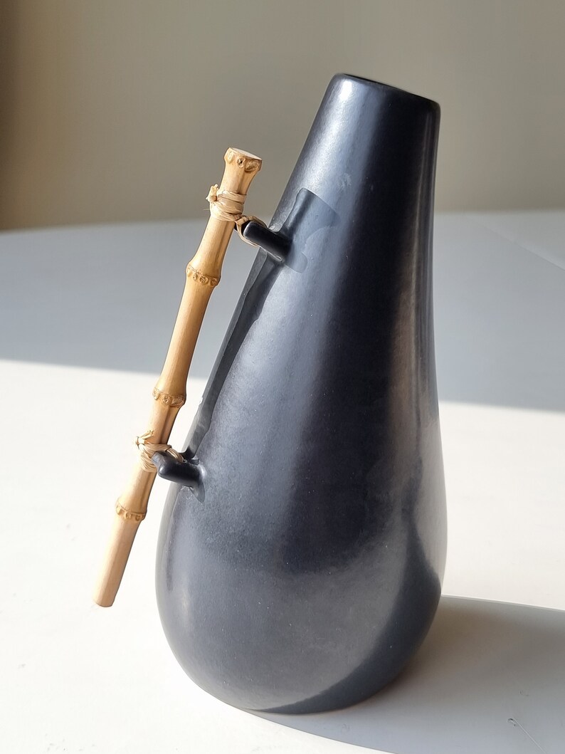 Vintage Ravnild Ceramic Vase With Bamboo Handle | Mid Century, Denmark ...