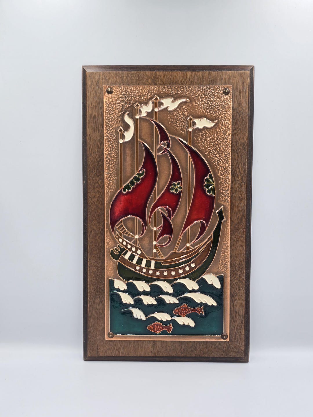 Aethra Greek Copper Enamel Wall Plaque | Handmade in Greece | Mid ...