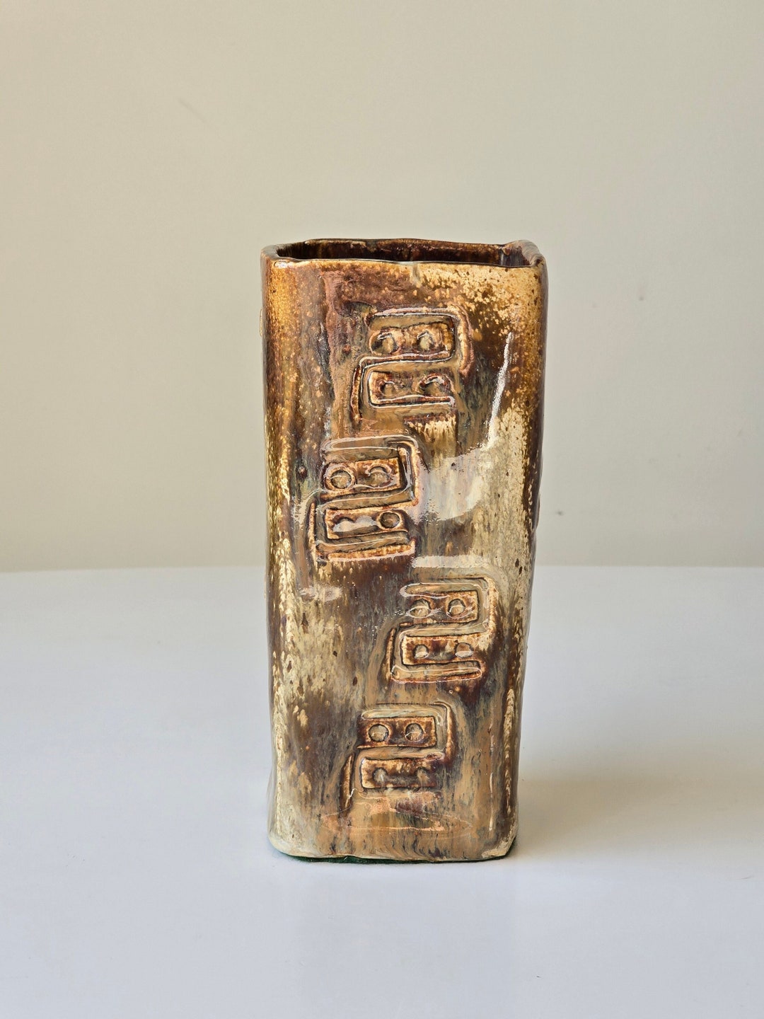 Vintage Scandinavian Pottery Vase | Mid-century Modern Geometric Design ...