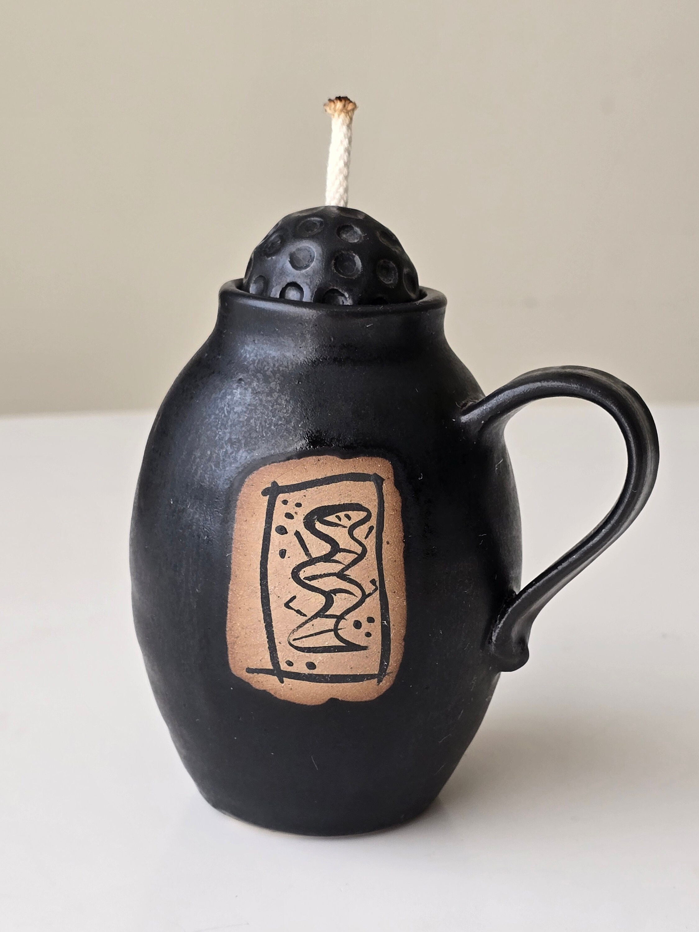 Vintage Black Ceramic Wick Holder Lamp | Mid-century Modern Abstract ...