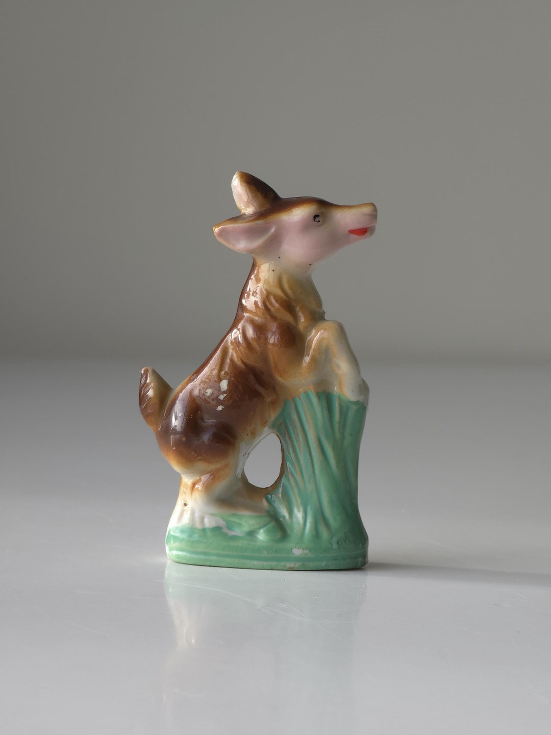 Vintage Japanese Ceramic Deer Figurine – Hand-painted Brown and Green ...