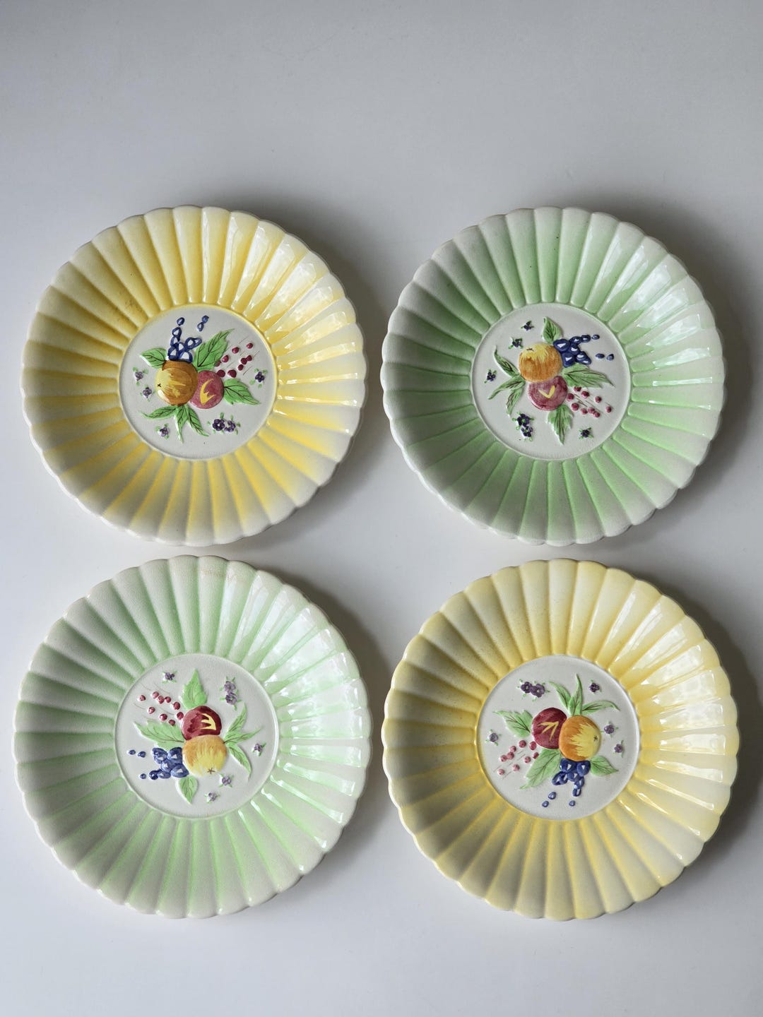 Art Deco Brentleigh Ware Dessert Plates – Set of 4 – Hand-painted Fruit ...