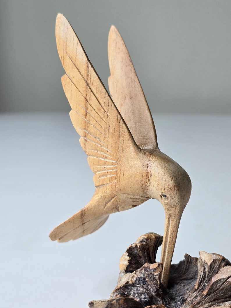 Vintage Hand-carved Wooden Hummingbird Statue Unique Home Décor Nature ...