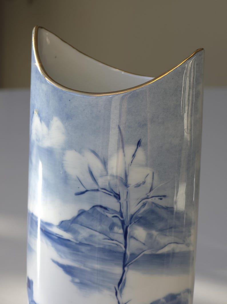 Vintage Kaiser Porcelain Vase - Hand-painted Blue & White Scenic ...
