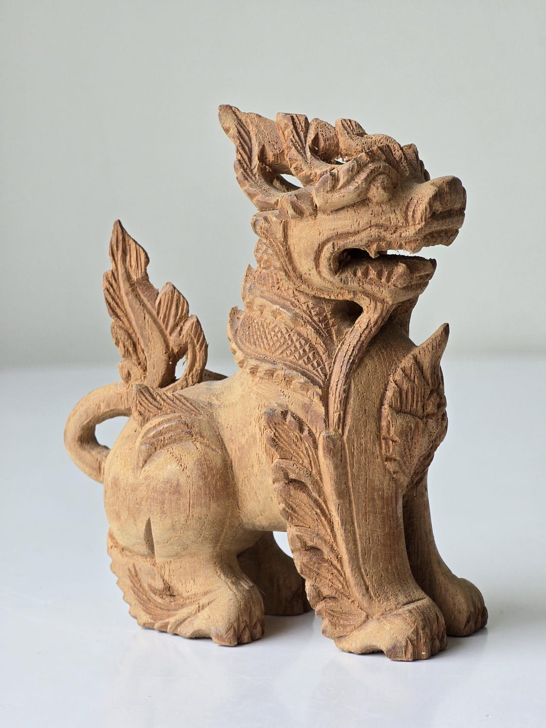 Vintage Carved Wooden Foo Dog – Chinese Guardian Dragon Statue - Etsy
