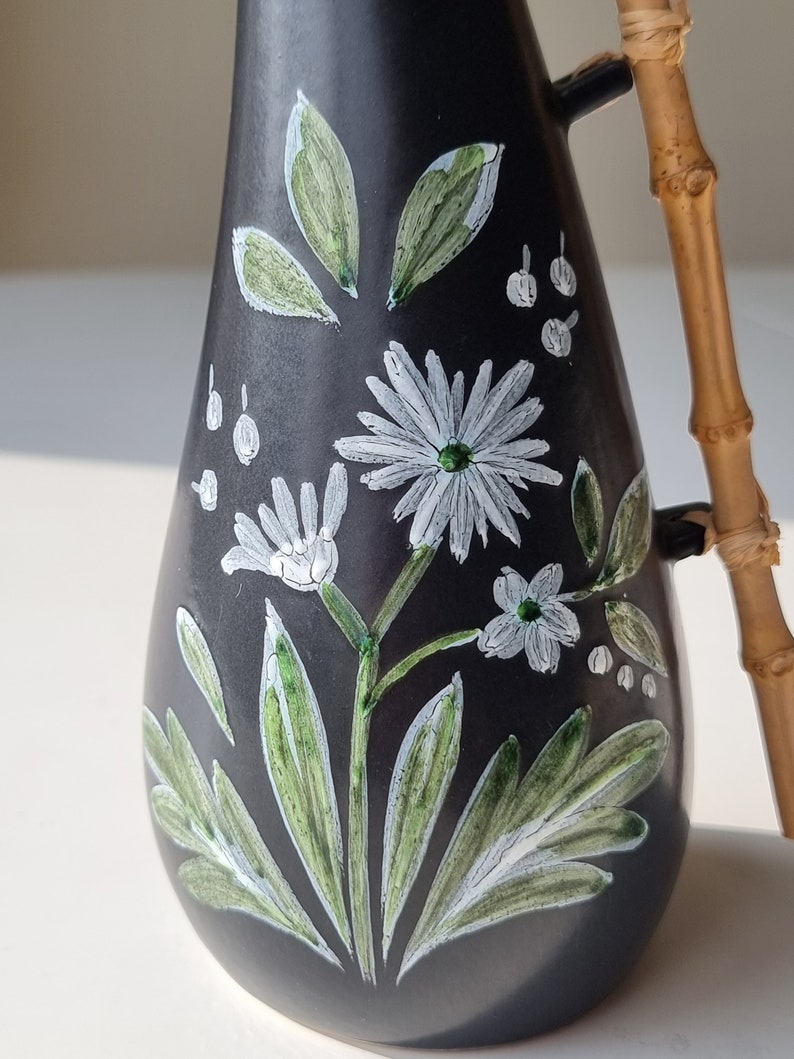 Vintage Ravnild Ceramic Vase With Bamboo Handle | Mid Century, Denmark ...